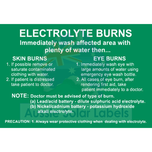 Electrolyte Burns - Aussie Solar Labels